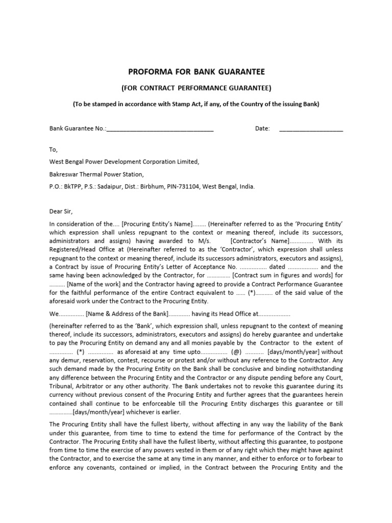 Bank Guarantee Proforma Template | PDF | Guarantee | Common Law