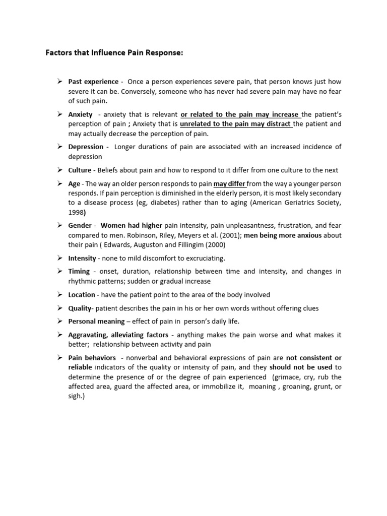 Factors That Influence Pain Response | PDF