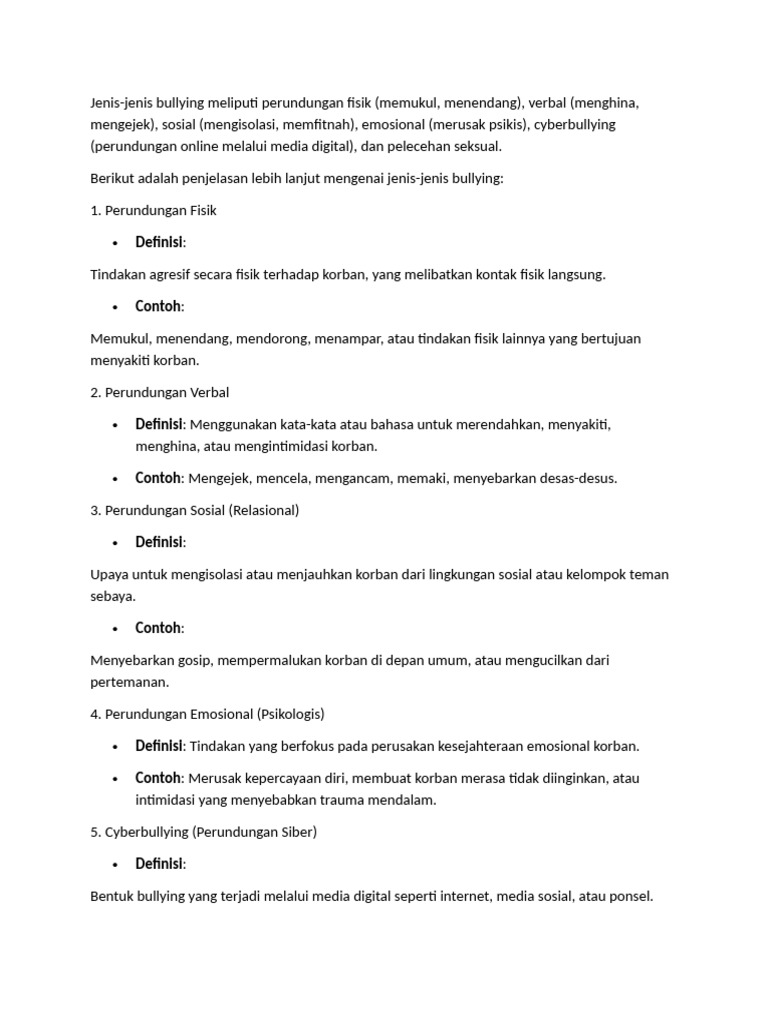 Jenis-Jenis Bullying dan Contohnya | PDF