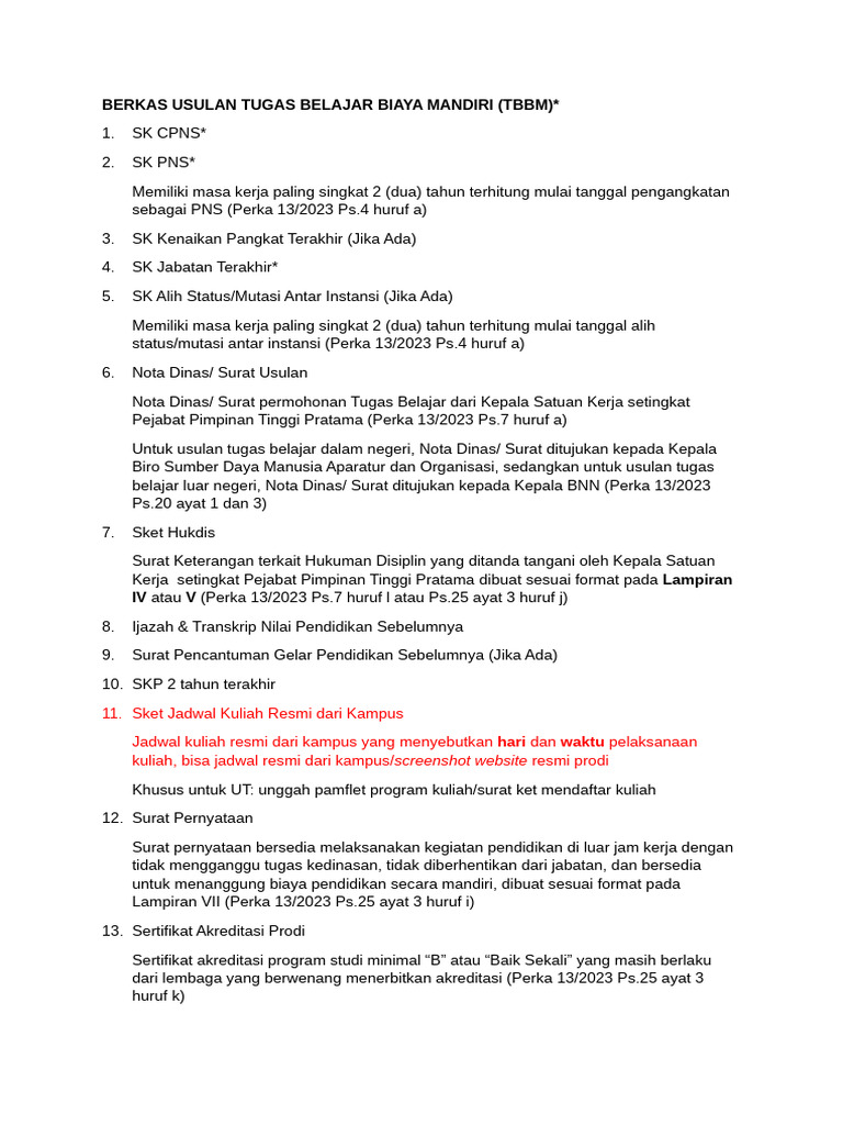 Berkas Usulan Tugas Belajar Biaya Mandiri | PDF