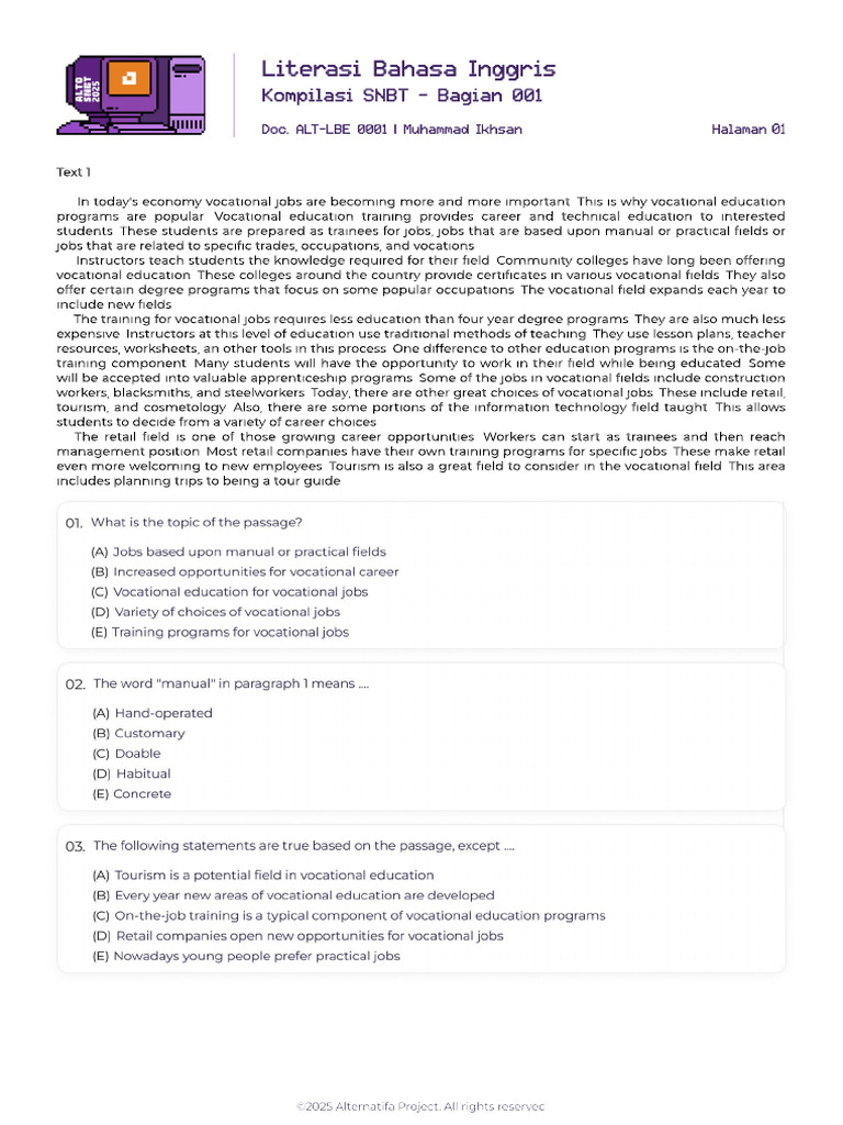 Soal LBE Paket 001 | PDF