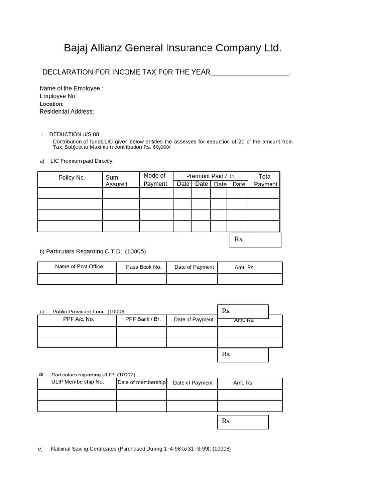 Income Tax Declaration Form for Employees | PDF | Public Finance ...