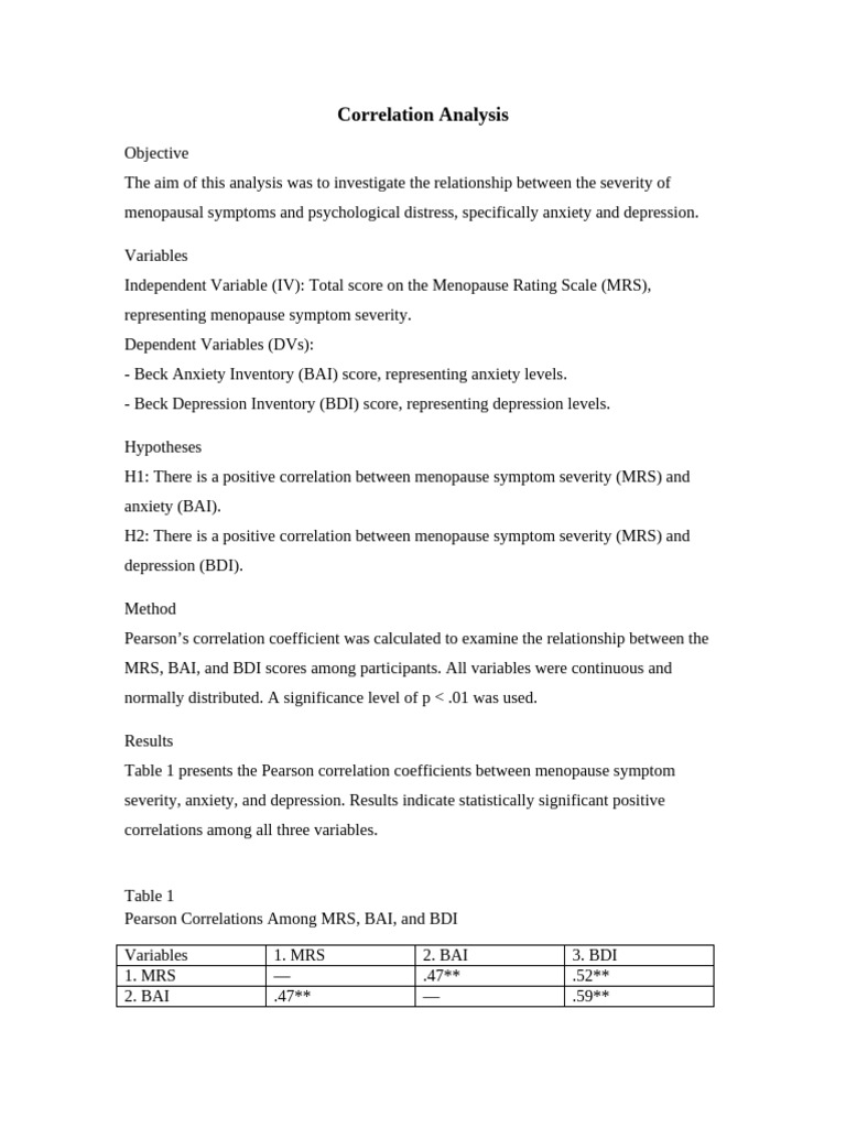 APA Formatted Correlation Analysis | PDF