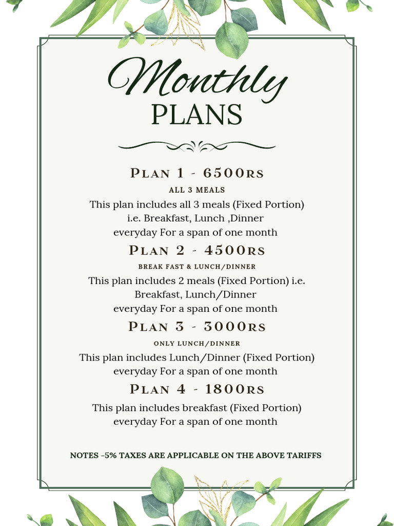 Monthly Hostel Meal Plans | PDF