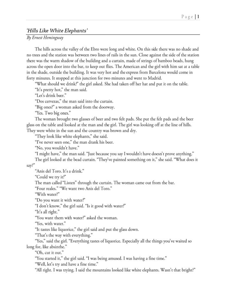 Hills Like White Elephants Hemingway Ernest | PDF