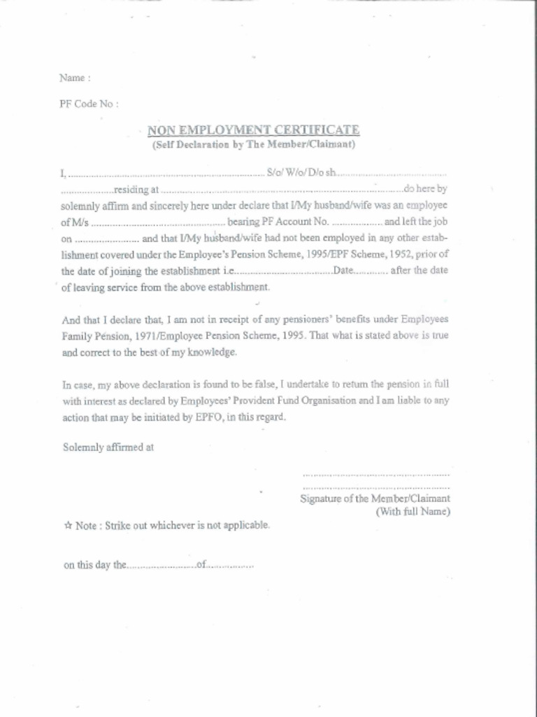 Non Employment Certificate | PDF