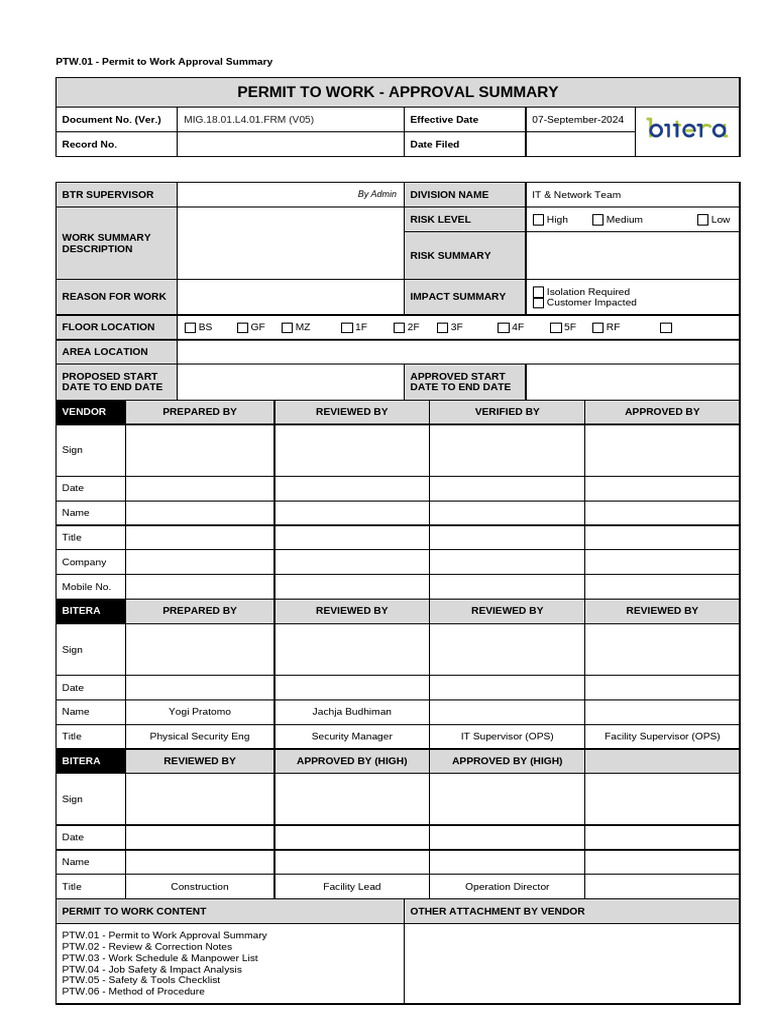 Permit to Work Approval Summary | PDF | Workplace | Working Conditions