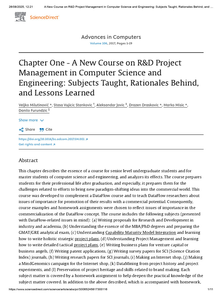 A New Course On R&D Project Management in Computer Science and ...