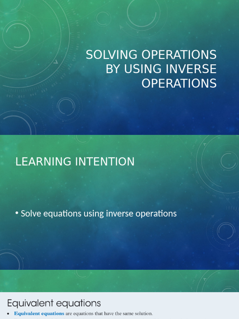 Year 7 Lesson 9 Solving Operations by Using Inverse Operations | PDF