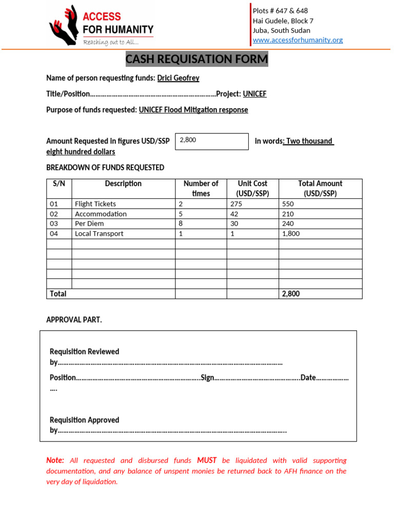 Cash Requisation Form - 6 | PDF