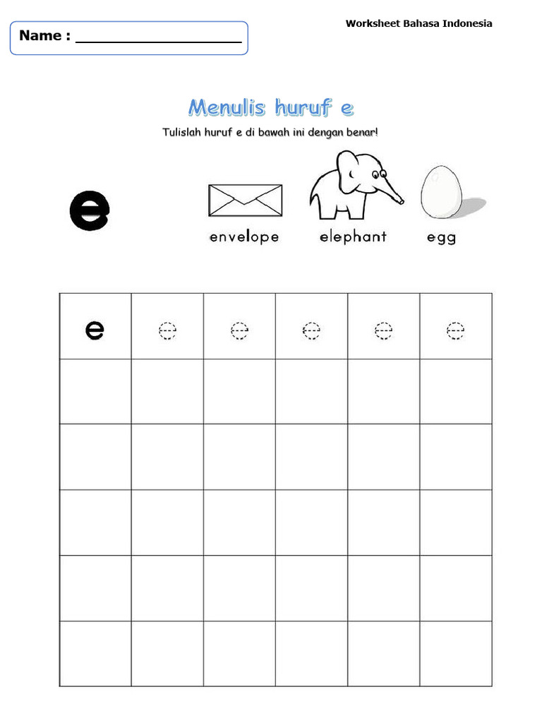 Worksheet Huruf e Kotak Besar | PDF