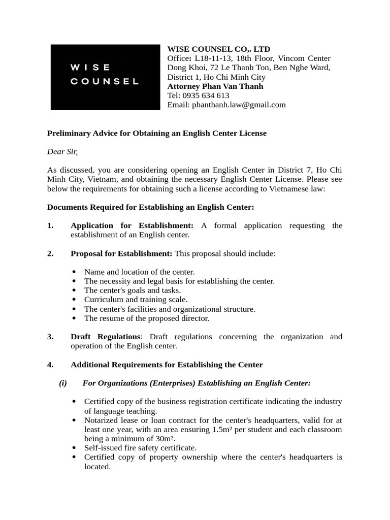 English Center License Guide Vietnam | PDF | Identity Document | Teachers