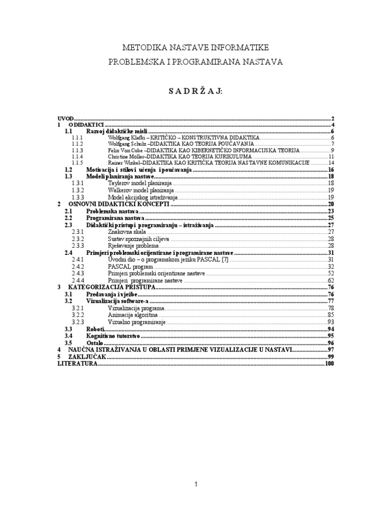 Metodika Nastave Informatike Problemska I Programirana Nastava | PDF