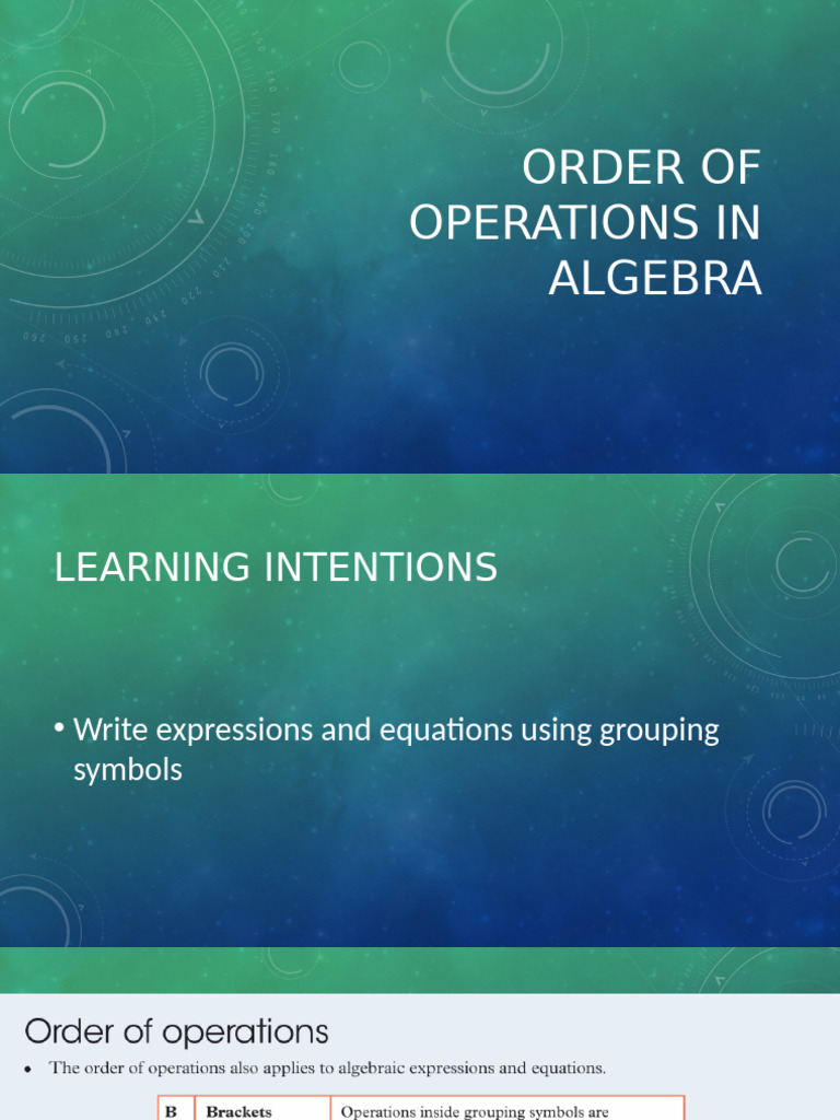 Year 7 Lesson 6 Order of Operations in Algebra | PDF