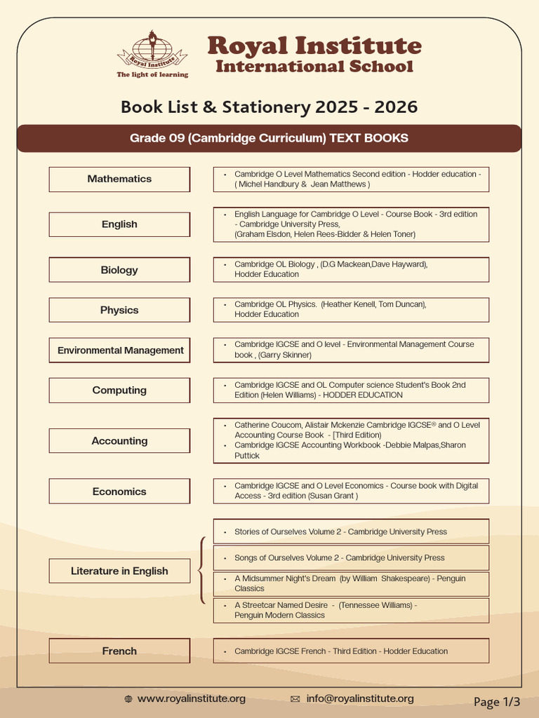Grade 09 Mathematics Textbook List | PDF