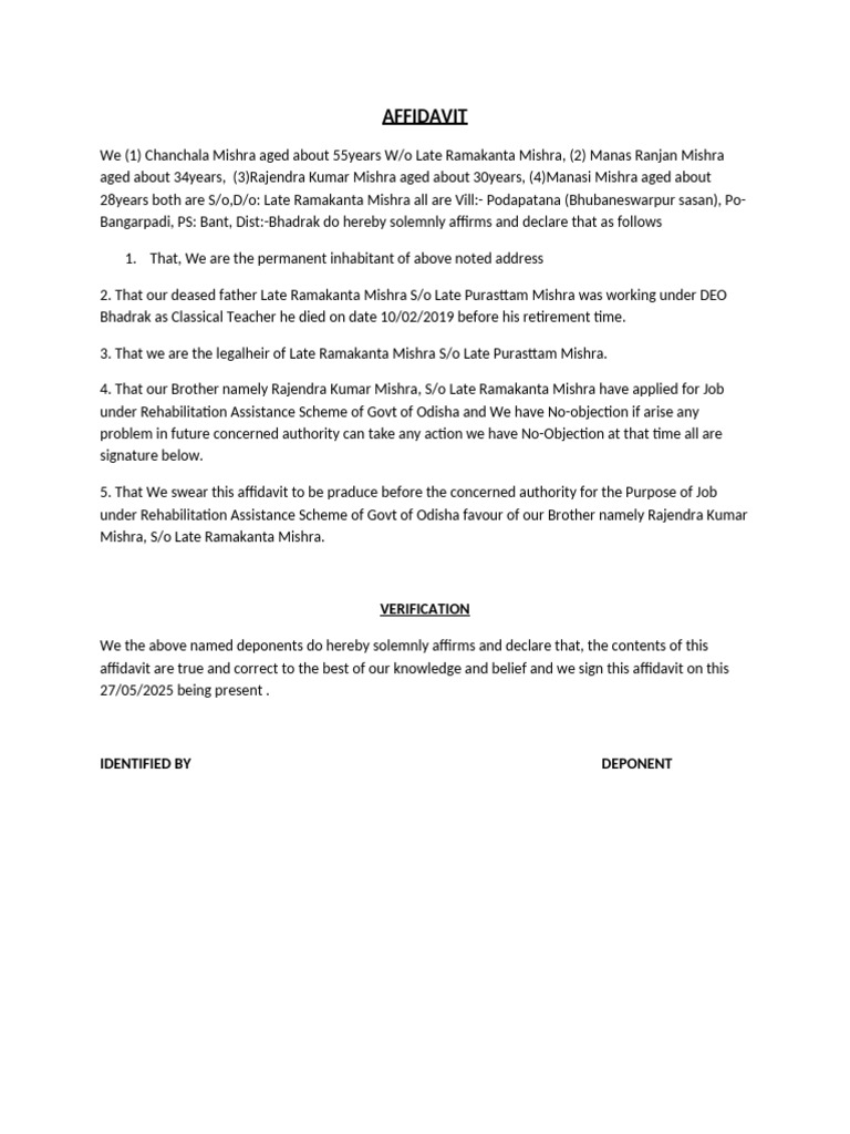 NOC For JOB Under Rehabilitation Assistance Scheme | PDF