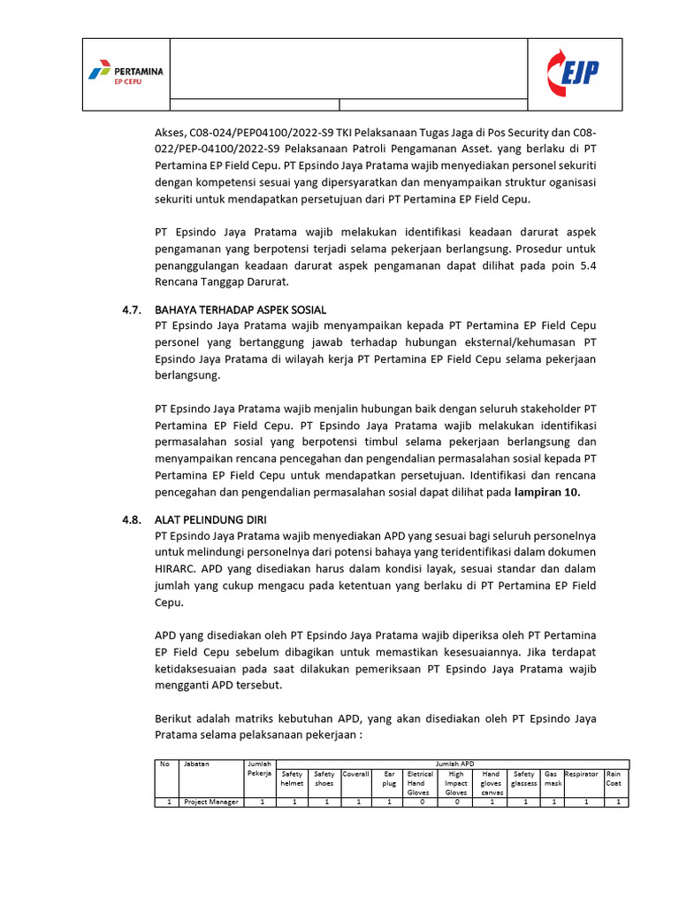 REVISI Bridging Dokumen SRP Kontrak SA17031393A - PT EJP CEPU (1) (1) - Removed | PDF