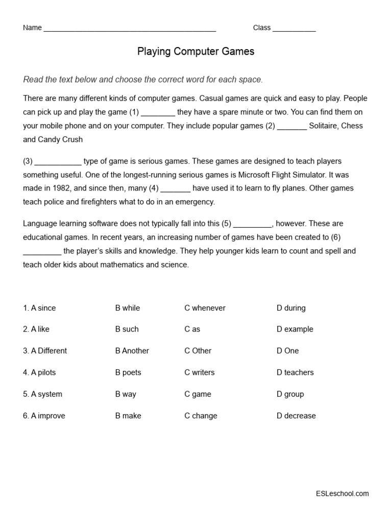 B1 Preliminary Part 5 Playing Computer Games | PDF