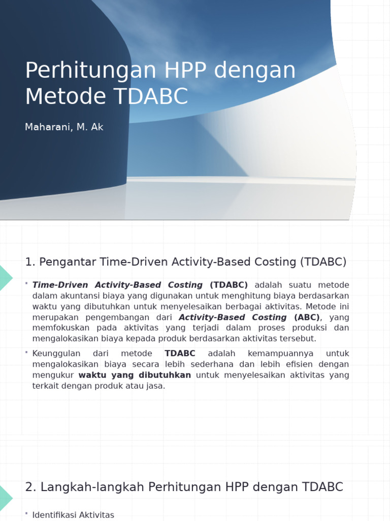 Perhitungan HPP Dengan Metode TDABC | PDF
