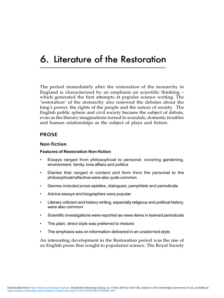 A Short History of English Literature Literature of The Restoration ...