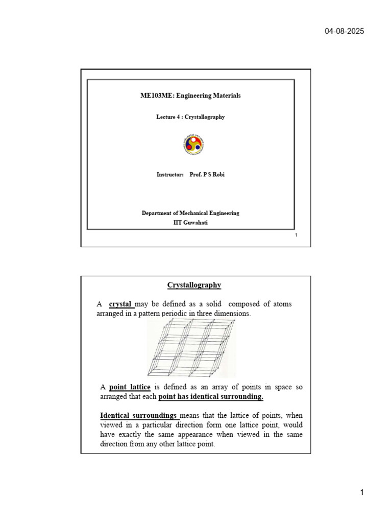 Lecture 4 Crystallography | PDF | Crystal Structure | Biophysics
