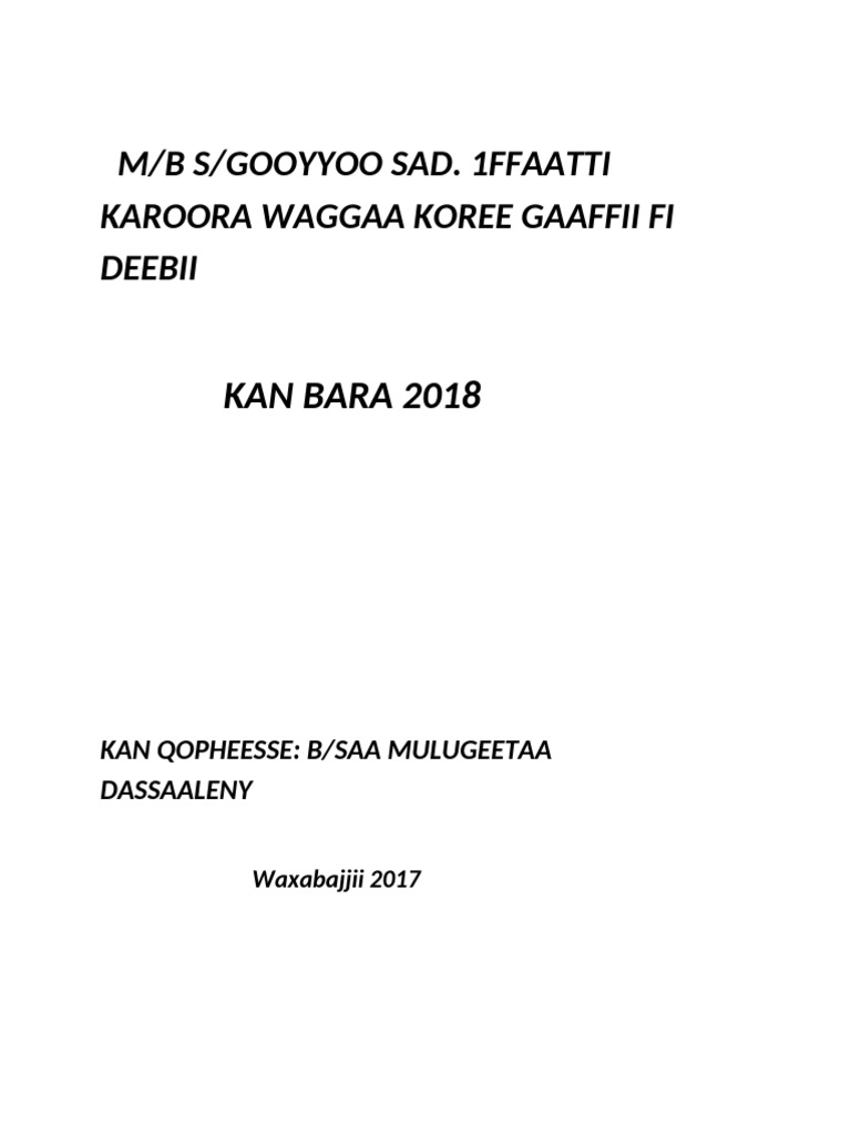 KAROORA WAGGAA Koree Gaaffii Fi Deebii Bara2018 | PDF