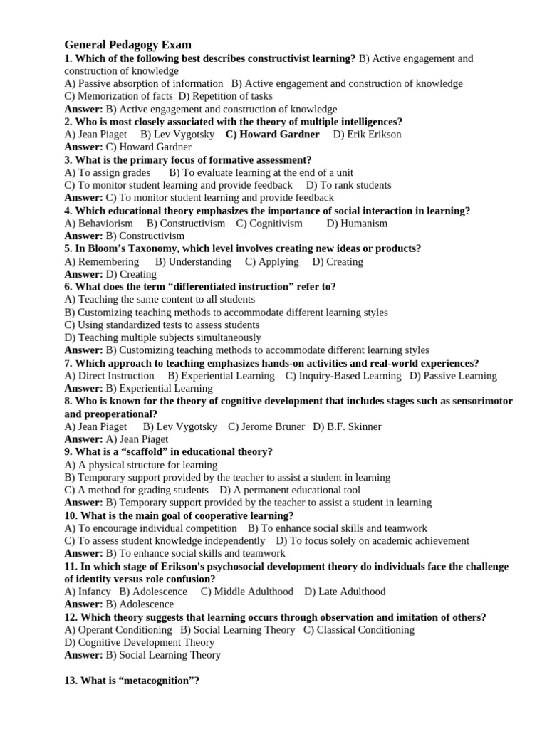 General Pedagogy Exam Questions and Answers | PDF | Educational ...