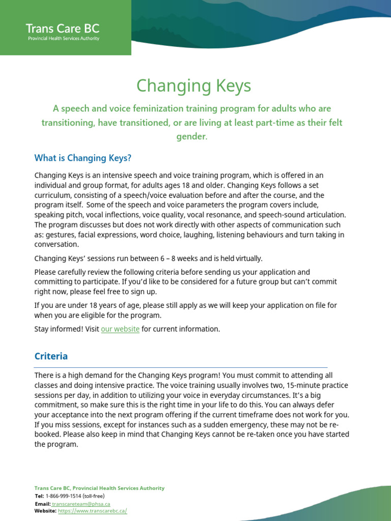 Changing-Keys-Application-Form Gender Therapy | PDF | Human Voice | Speech