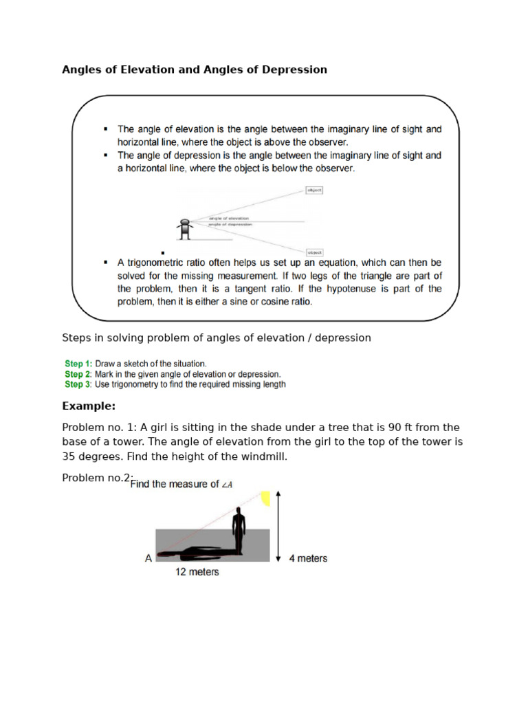 Angles of Elevation and Angles of Depression | PDF