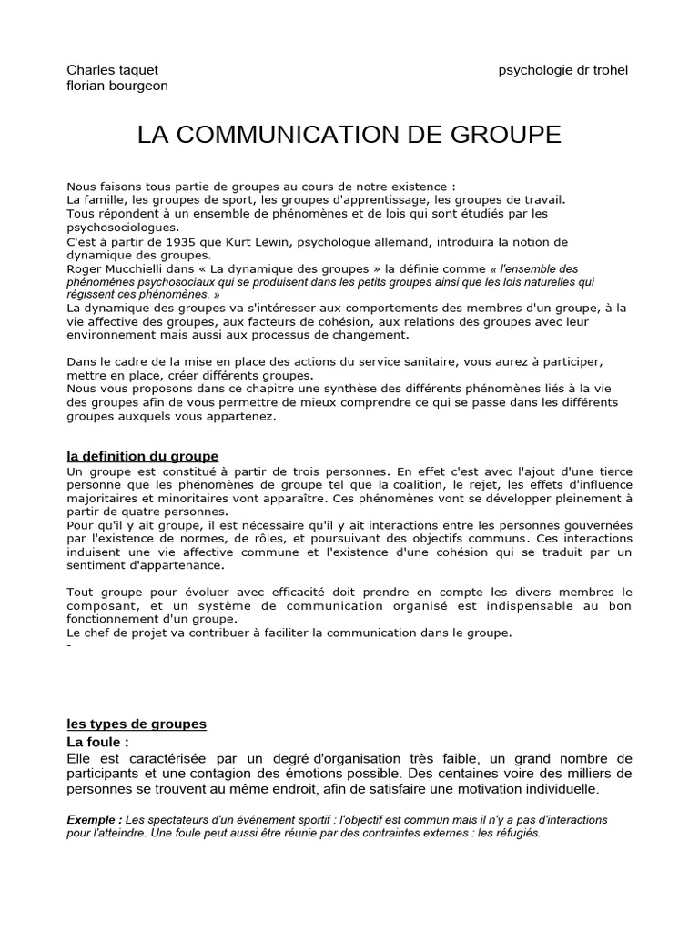 Comprendre la dynamique des groupes | PDF | Psychologie | Comportement