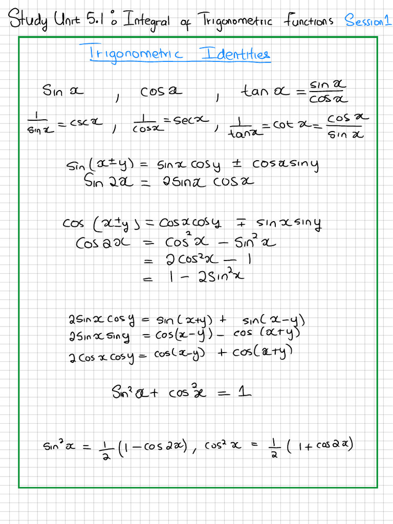 Trigonometric Integral Formulas | PDF | Mathematics | Trigonometry