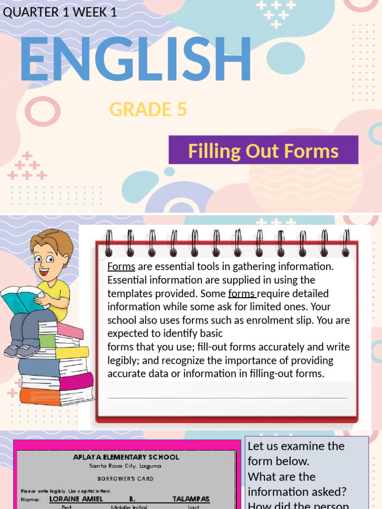 Grade 5 English: Filling Out Forms Guide | PDF | Cash | Learning