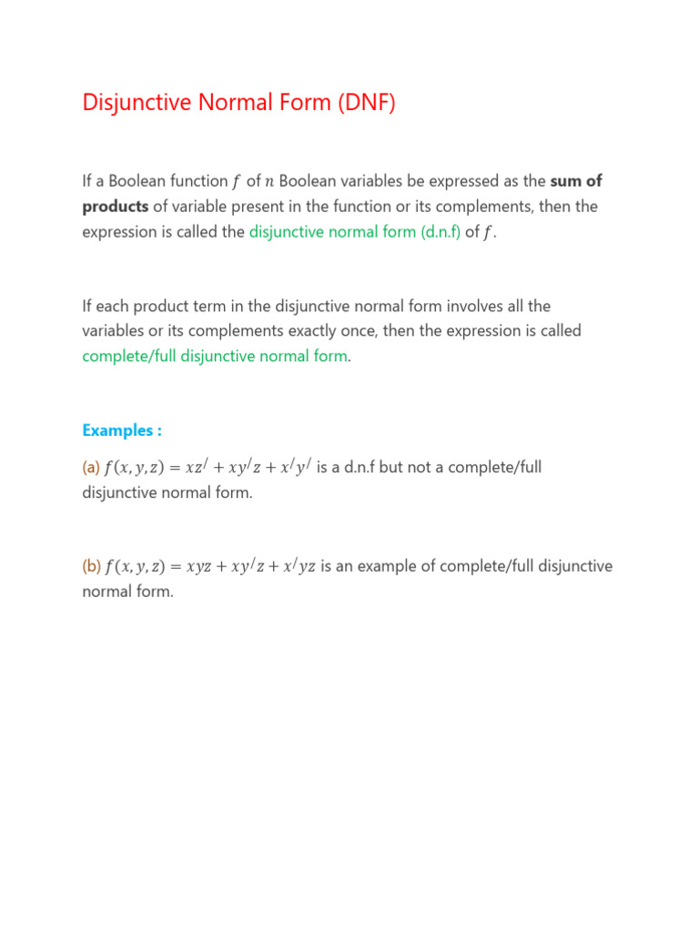 DNF and CNF in Boolean Algebra | PDF | Logic | Mathematics