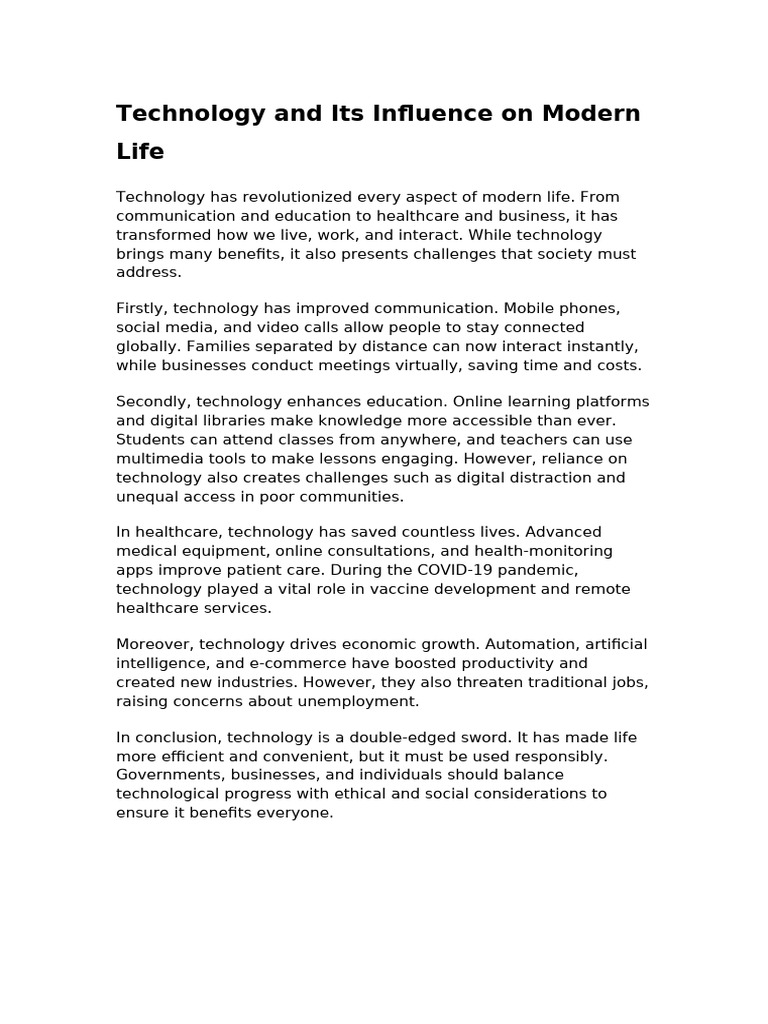 Technology and Its Influence On Modern Life | PDF