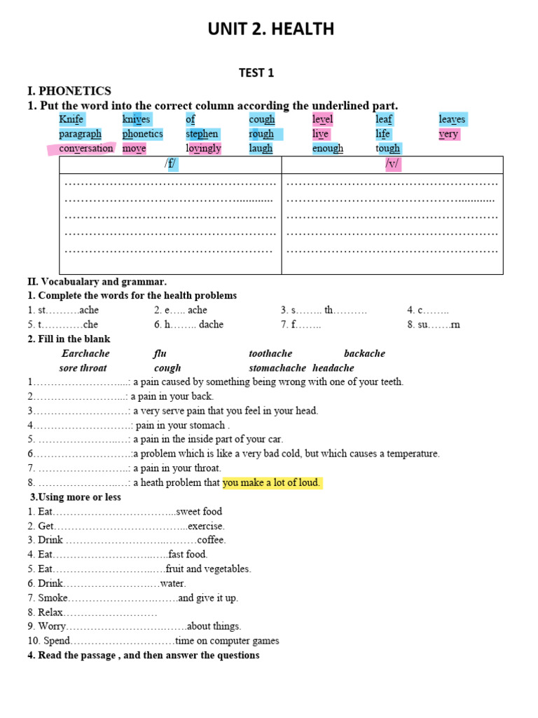 Health Vocabulary and Grammar Exercises | PDF | Common Cold