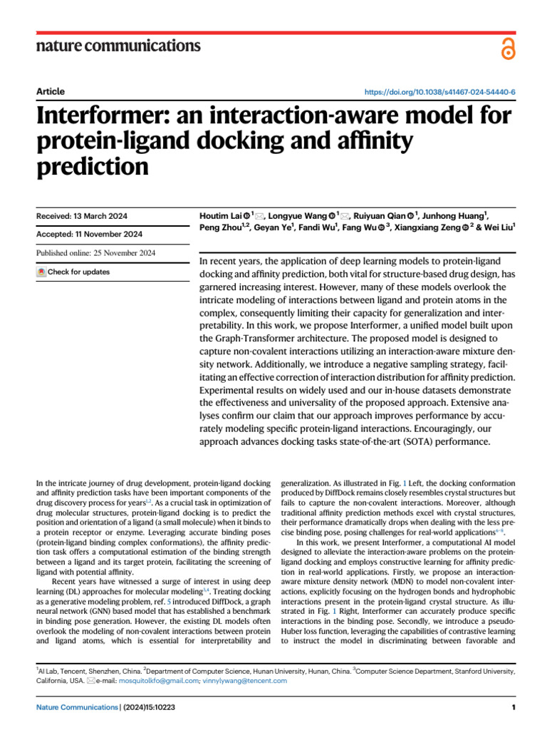 Lai Et Al. - 2024 - Interformer An Interaction-Aware Model For Protein-Ligand Docking and ...