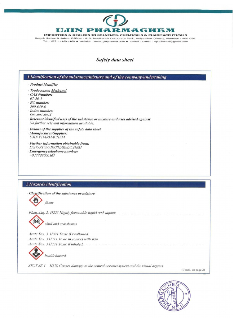 Methanol Msds | PDF