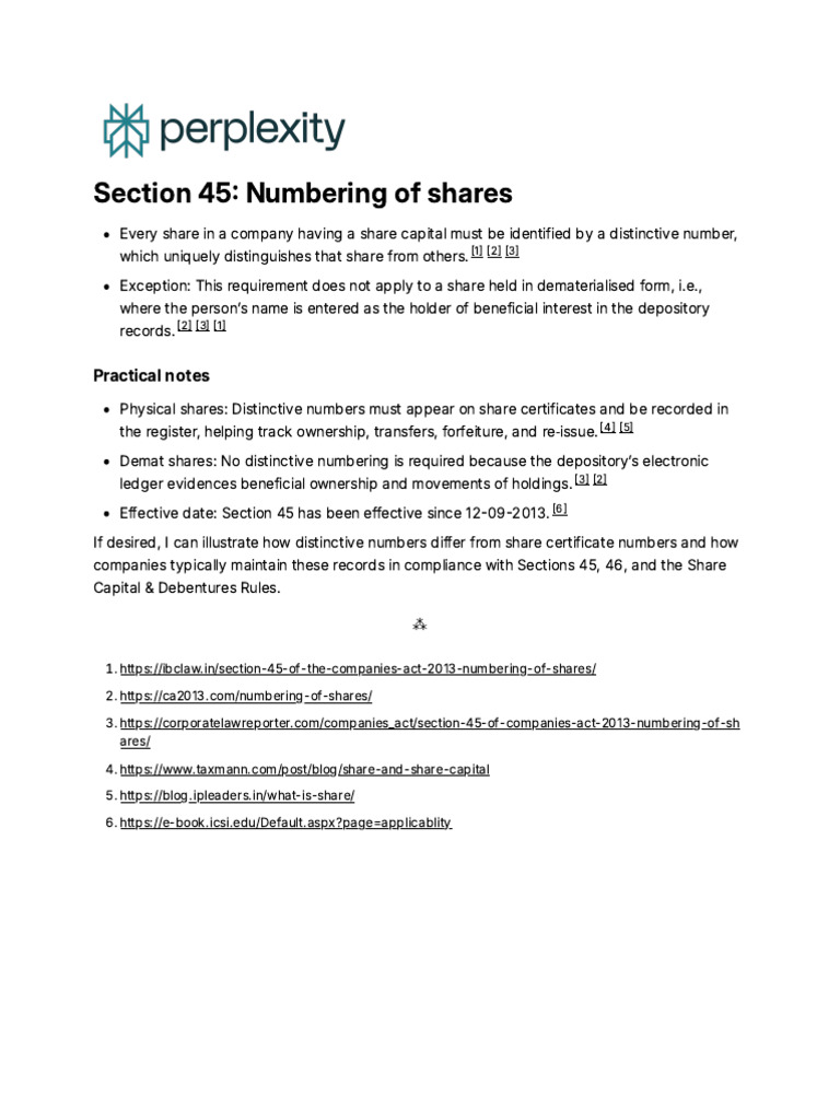 Distinctive Numbers in Share Capital | PDF