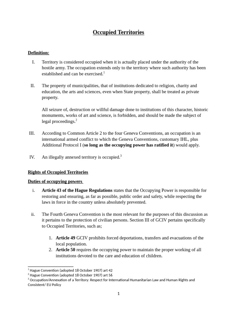 Definition of Occupied Territory | PDF | Military Occupation ...