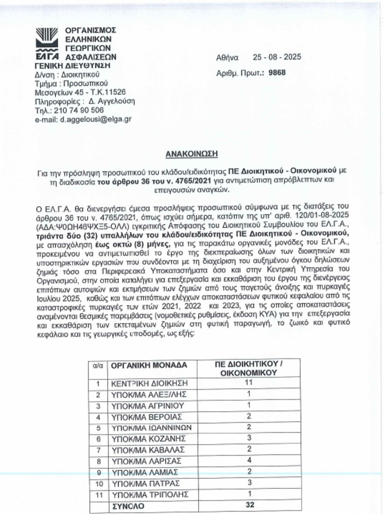 ΑΝΑΚΟΙΝΩΣΗ ΠΕ ΔΙΟΙΚ. ΟΙΚΟΝΟΜΙΚΟΥ | PDF