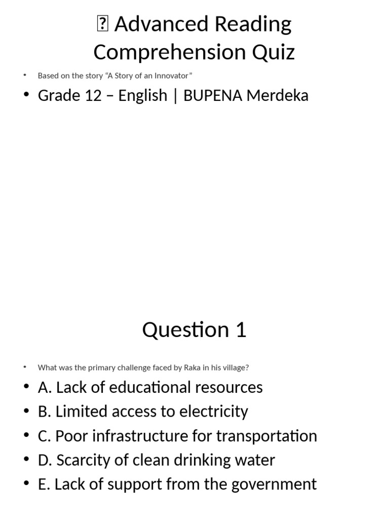 Grade 12 Reading Comprehension Quiz | PDF | Creativity | Innovation