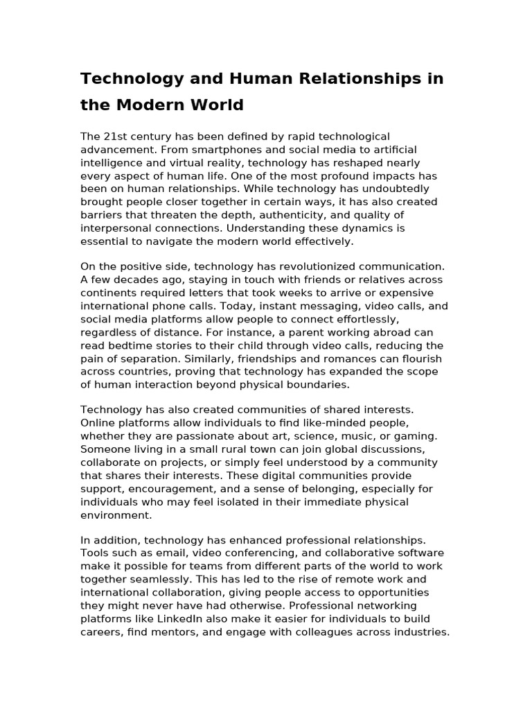 Technology's Impact on Human Connections | PDF | Interpersonal ...