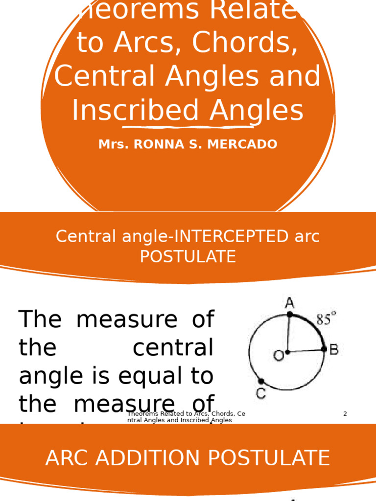 2.4 Theorems Related To Arcs, Chords, Central Angles and Inscribed ...
