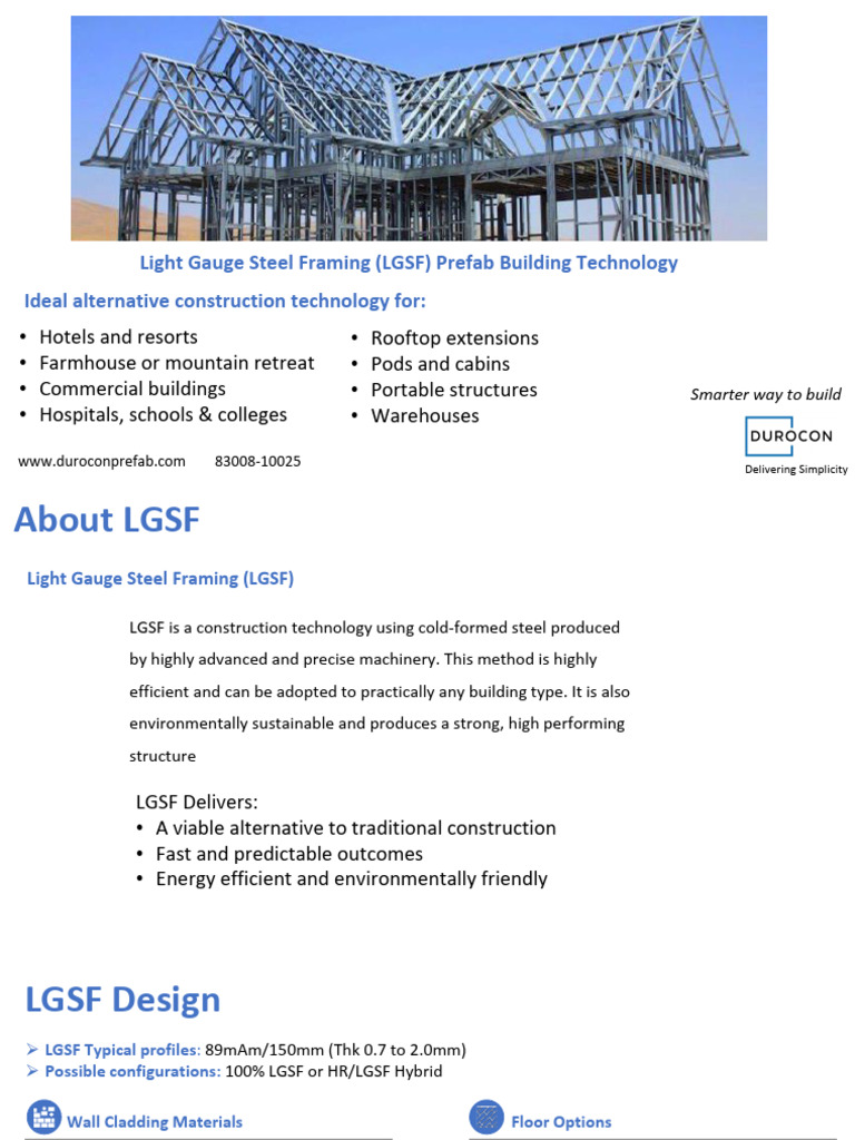 Durocon Prefab LGSF Presentation | PDF | Roof | Wall
