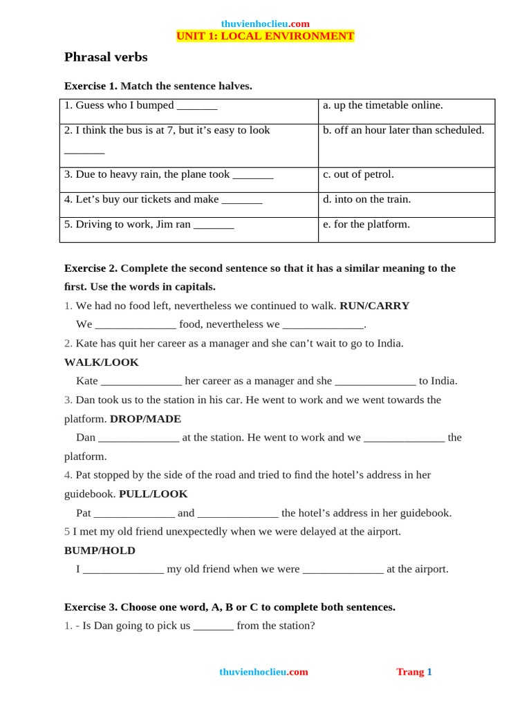 Bai Tap Anh 9 Global Unit 1 LOCAL ENVIRONMENT | PDF | Foods | Cuisine