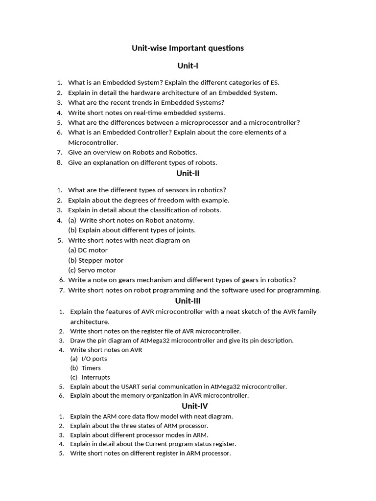 R&a Unit-Wise Important Questions | PDF | Microcontroller | Embedded System