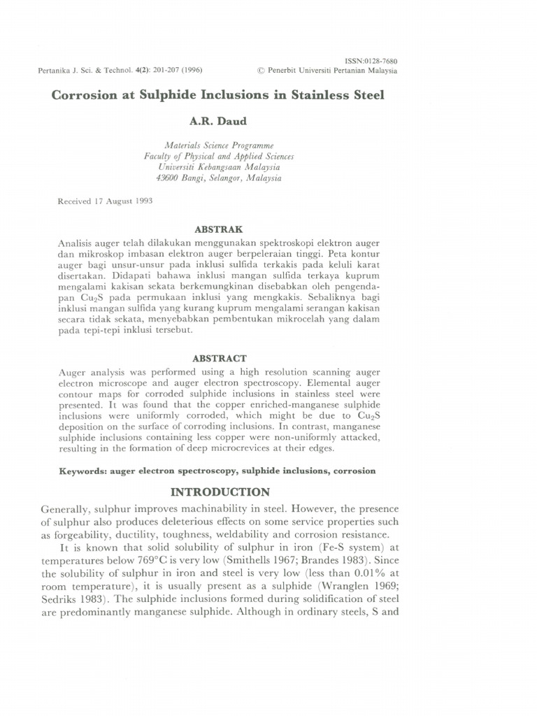 Corrosion of Sulphide Inclusions in Steel | PDF | Corrosion | Stainless ...