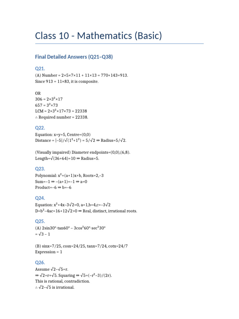 Maths Basic Final Answers | PDF
