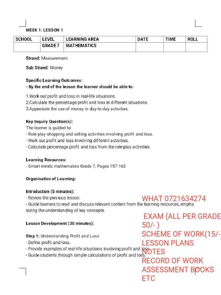 Grade 7 Mathematics Lesson Plans Term 3 Rationalized Phoenix (1) 0 Sign ...