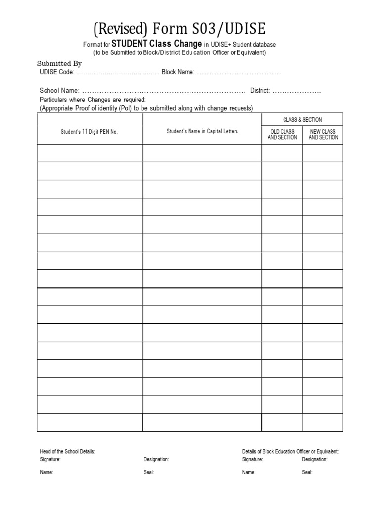 UDISE Revised SO3 For Class Change New | PDF
